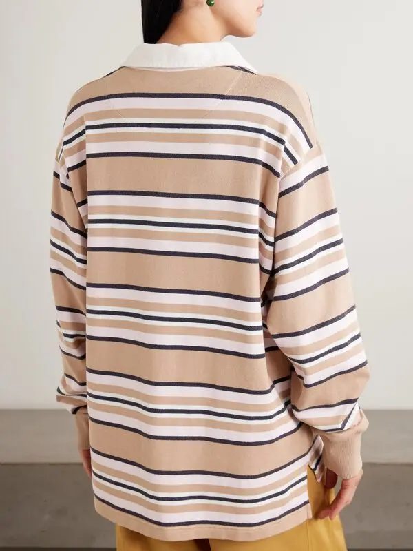 SANDERLAK Striped Cotton-jersey Polo Shirt