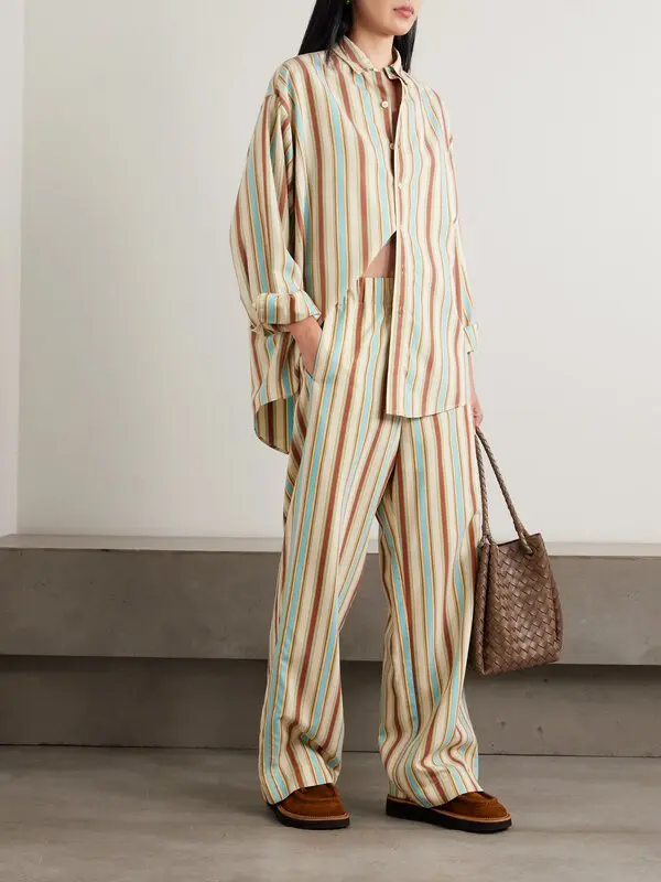SANDERLAK Striped Poplin Wide-leg Trousers