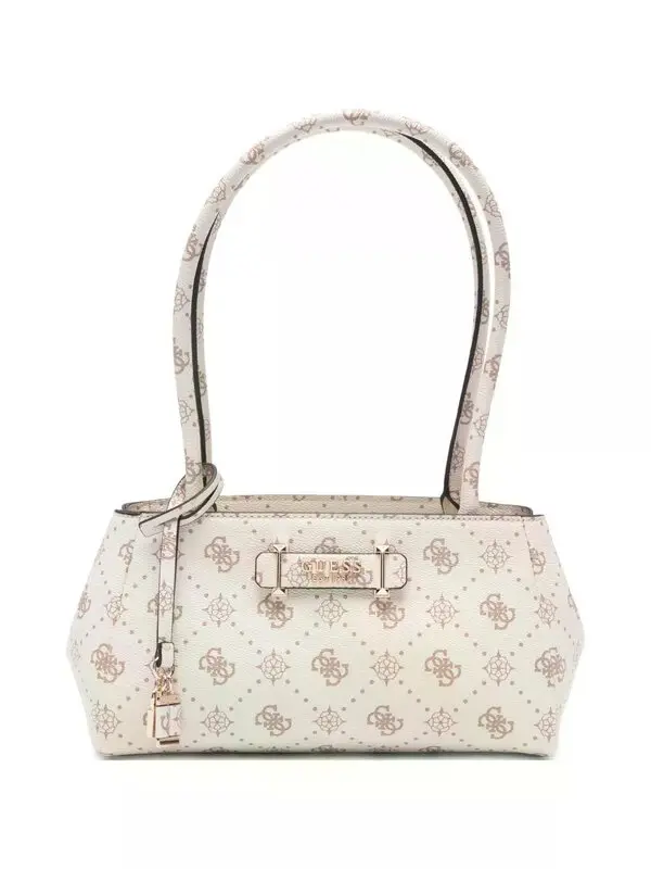Guess Carrie Monogram Print Shoulder Bag With Charm Detail - Neutrals