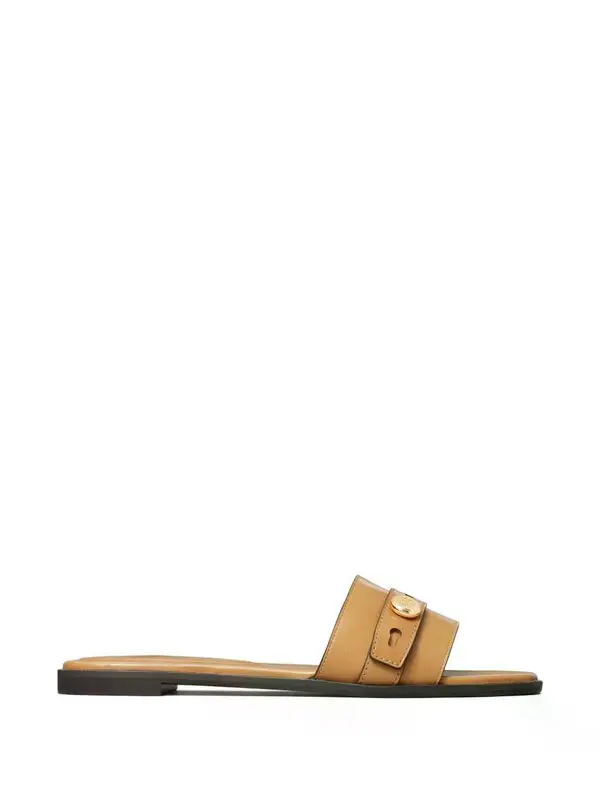 Tory Burch Romy Leather Button Strap Slide - Neutrals