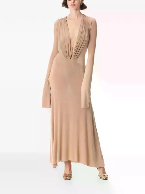 MANURI Suki Maxi Dress With Gathered Detailing - Neutrals