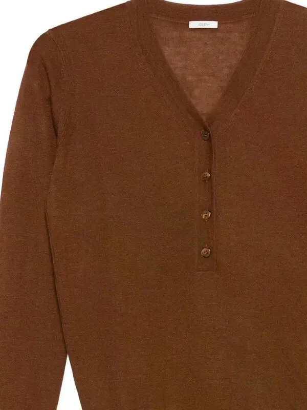 JOSEPH Gillies Button-up V-neck Sweater - Brown