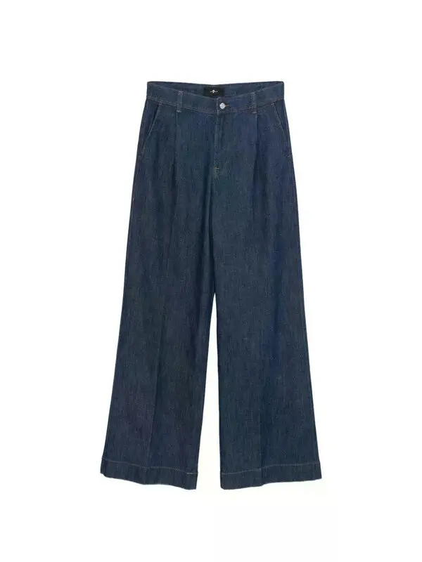 7 For All Mankind Pleated Wide Leg Jeans - Blue