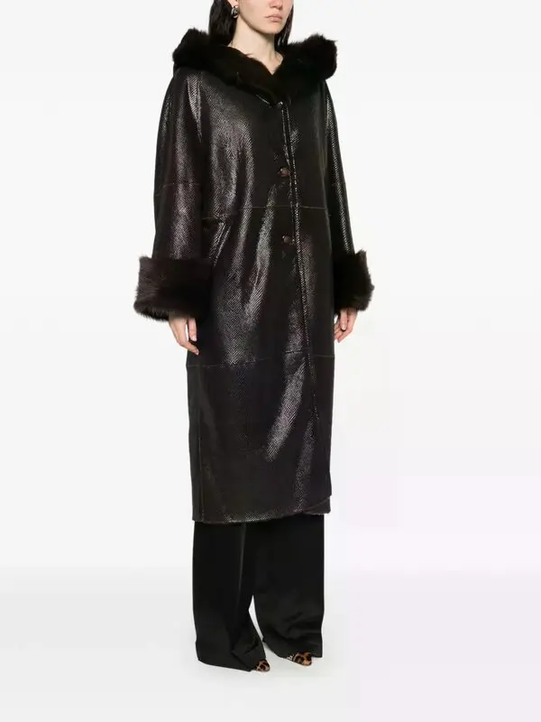 Nour Hammour Fur Trimmed Leather Coat