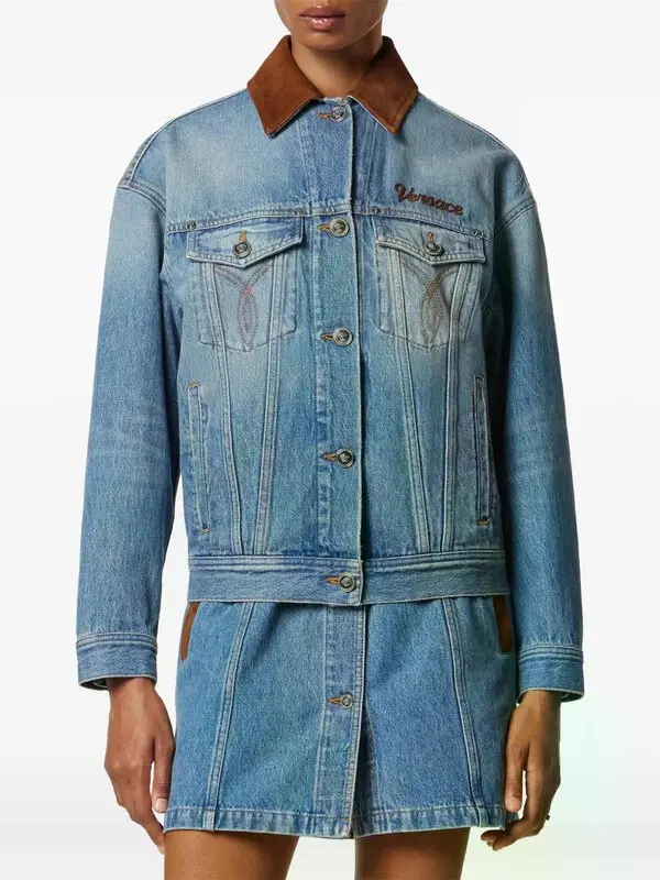 Versace Buttoned Collar Denim Jacket