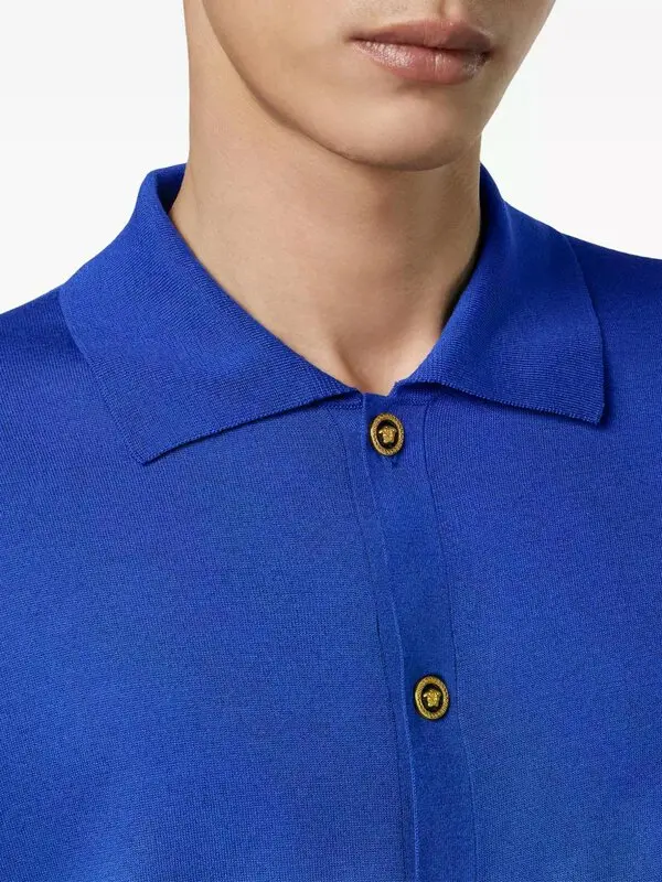 Versace Buttoned Collared Cardigan - Blue