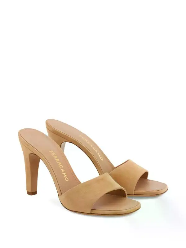 FERRAGAMO Suede Open Toe High Heel Sandals