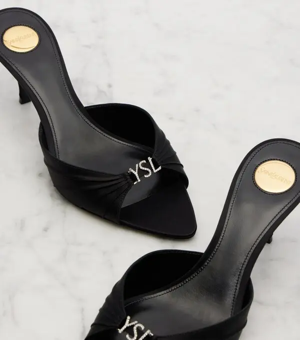 Saint Laurent Embellished Crepe Satin Mules