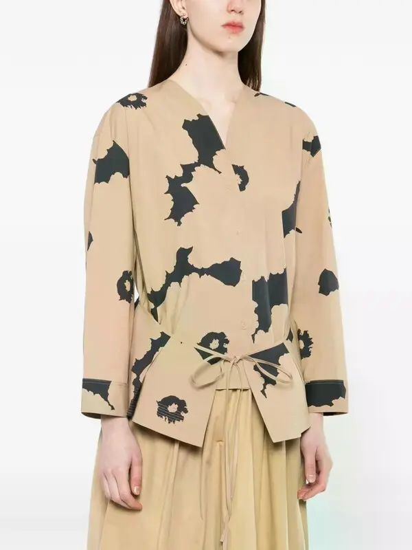 LESS Floral Print Shirt With Button Cuffs And Front Fastening