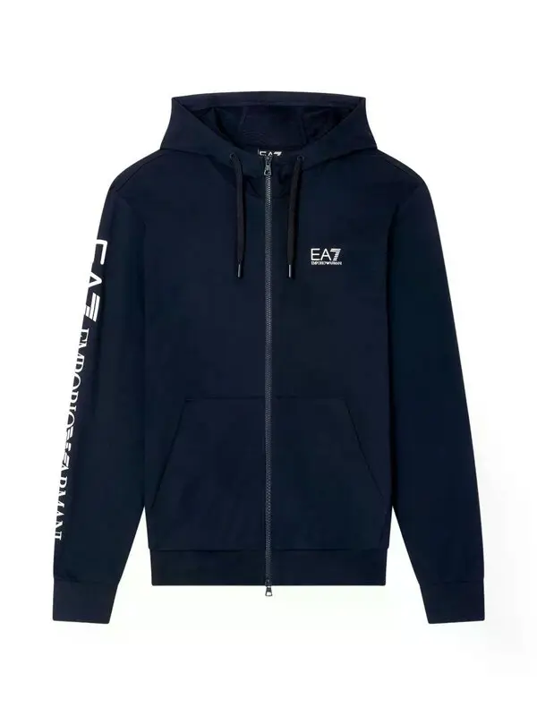 EA7 Logo-print Zip-up Hoodie - Blue