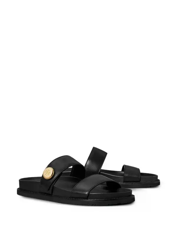 Tory Burch Romy Sport Slides With Signature Button Hardware - Black