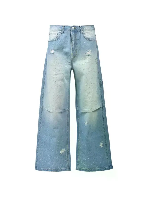 BREATH Ripped Embellished Wide Leg Jeans - Blue