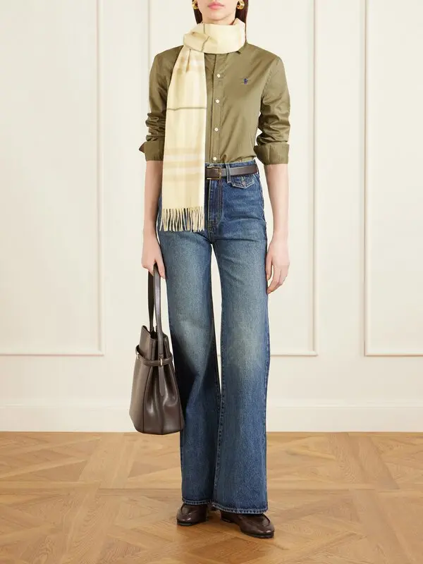 Burberry Fringed Checked Cashmere Scarf - Yellow