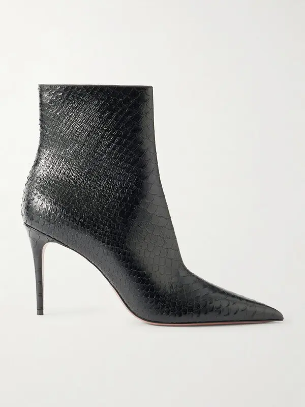 Paris Texas Vera 85 Snake-effect Leather Ankle Boots - Black