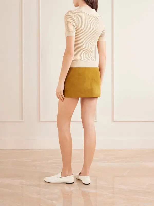 PATOU Embroidered Ribbed Cotton Polo Shirt - Neutrals