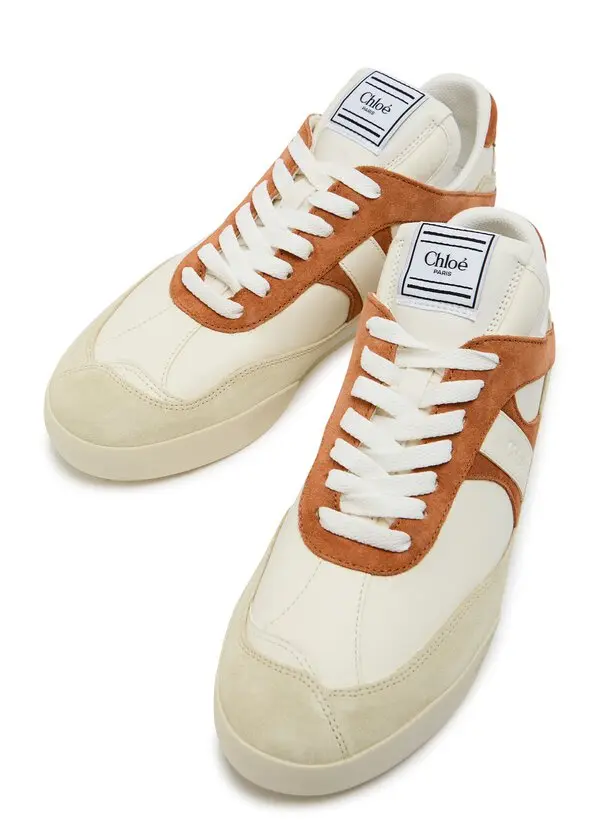 Chloé Panelled Leather And Suede Lace-up Sneakers - Brown