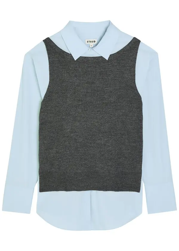 Staud Damian Layered Poplin Shirt - Grey