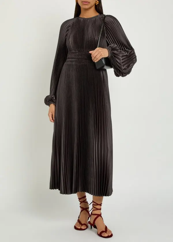 JOSEPH Ortiz Pleated Satin Midi Dress