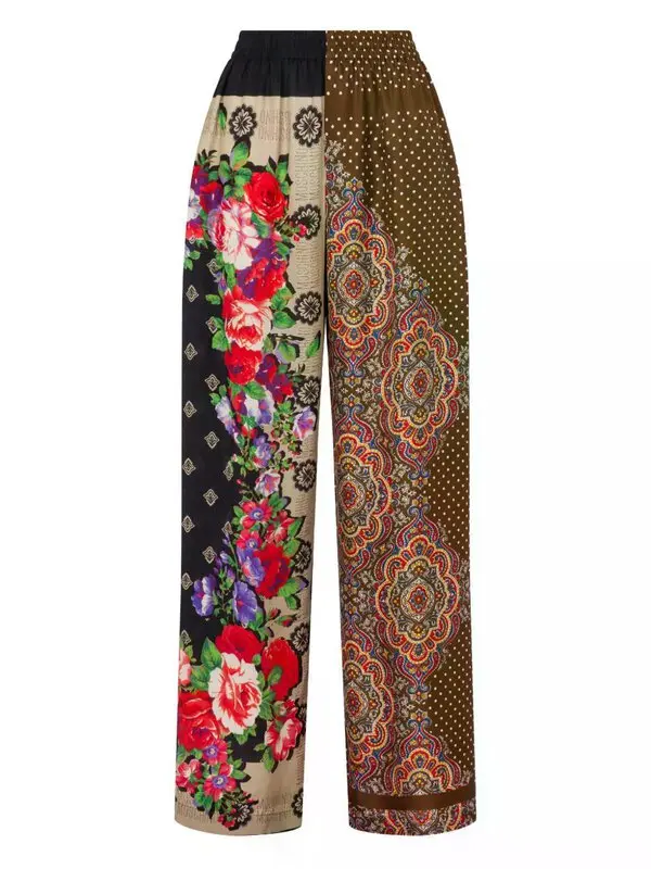 Moschino Palazzo Pants With Multi-pattern Print - Brown