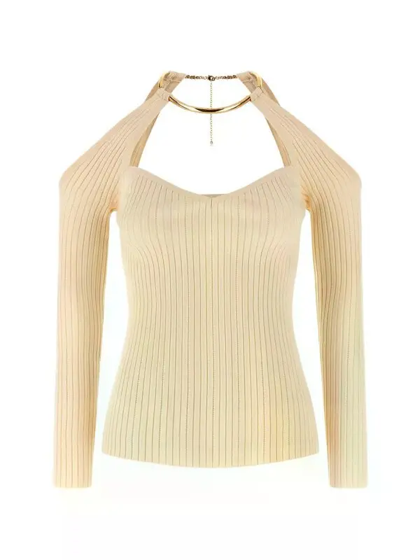 Elisabetta Franchi Jewel-detail Openwork-knit Top - Neutrals