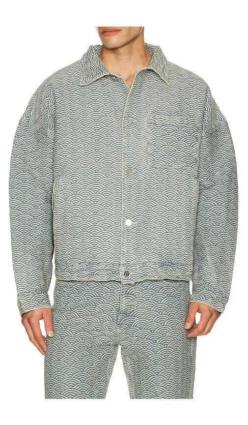 RYOKO RAIN Seigaiha Jacquard Denim Work Jacket In . Also