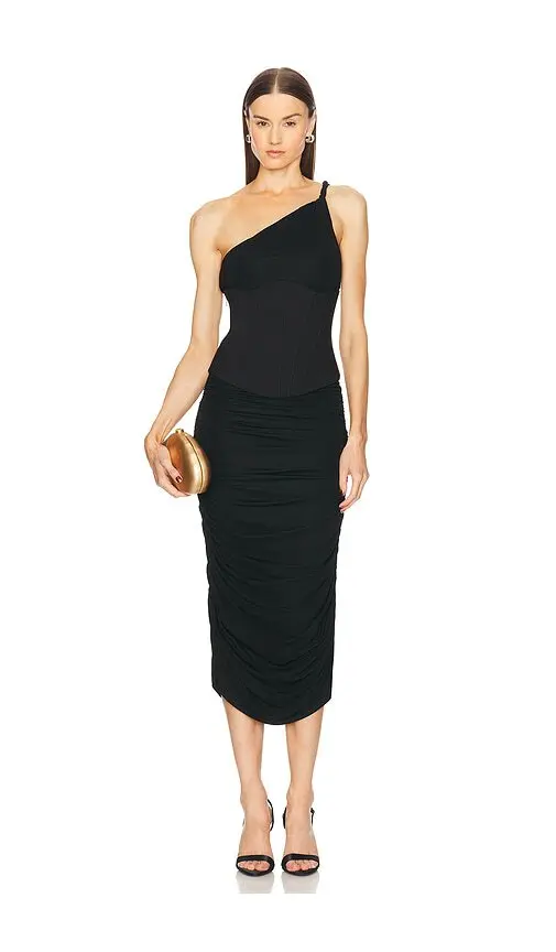 MICHAEL COSTELLO X Revolve One-shoulder Ruched Midi Dress - Black