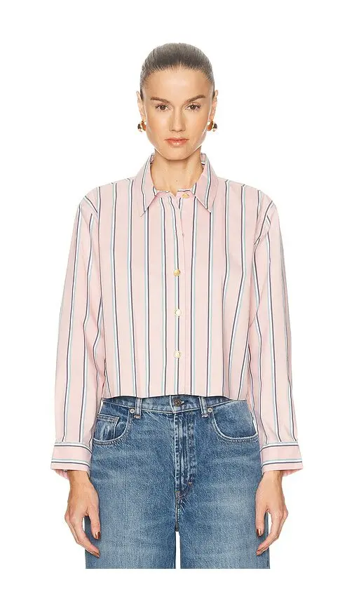 L'Agence Cosette Cropped Shirt With Classic Collar - Pink