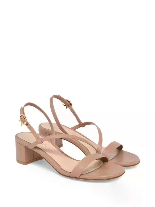 GIANVITO ROSSI Beige Leather Block Heel Sandals - Neutrals