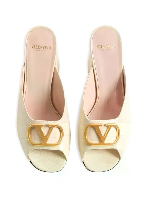 Valentino Garavani Vlogo Signature Printed Calfskin Slide Sandals - Neutrals