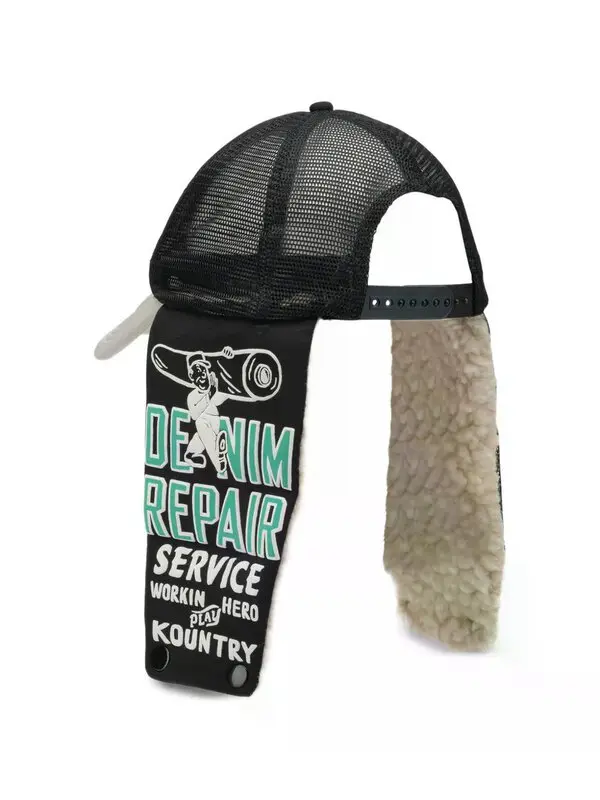 Kapital Faux-fur Trimmed Trucker Hat - Black