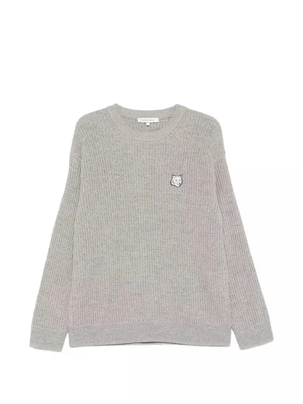 Maison Kitsuné Ribbed Logo-patch Crew Neck Sweater - Grey