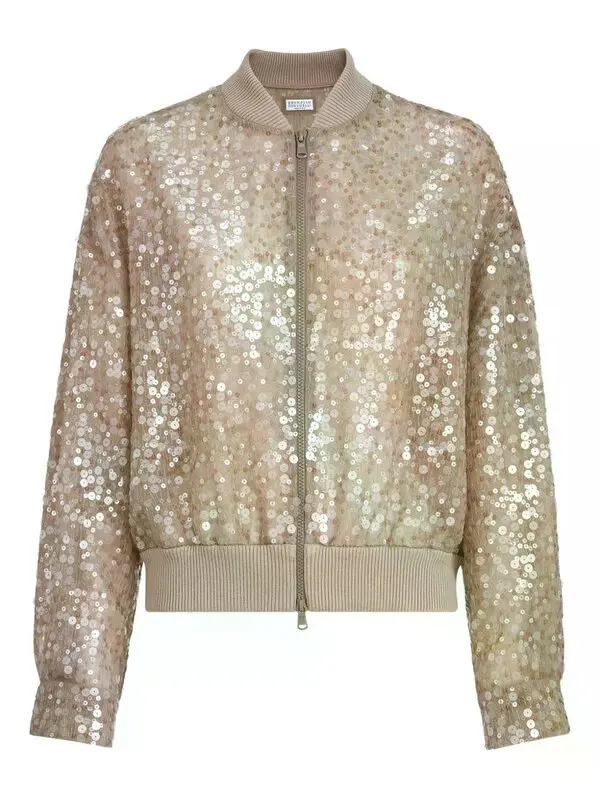 Brunello Cucinelli Sequin Embellished Bomber Jacket - Neutrals