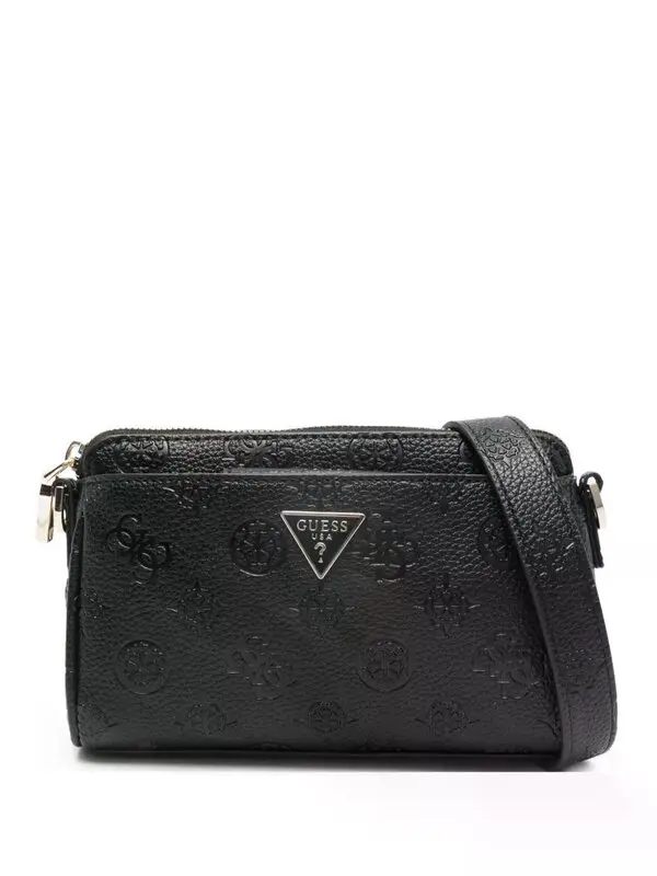 Guess Logo-embossed Shoulder Bag With Detachable Strap - Black