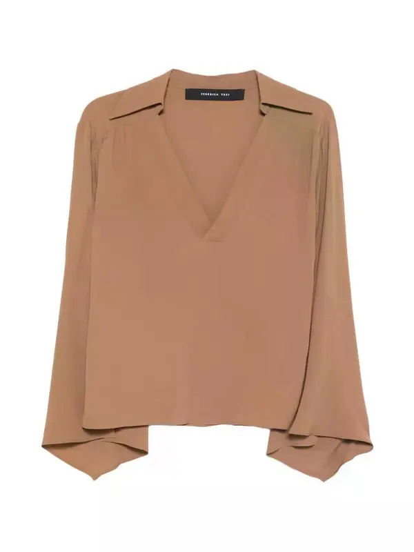 Federica Tosi V-neck Blouse With Polo Collar - Brown