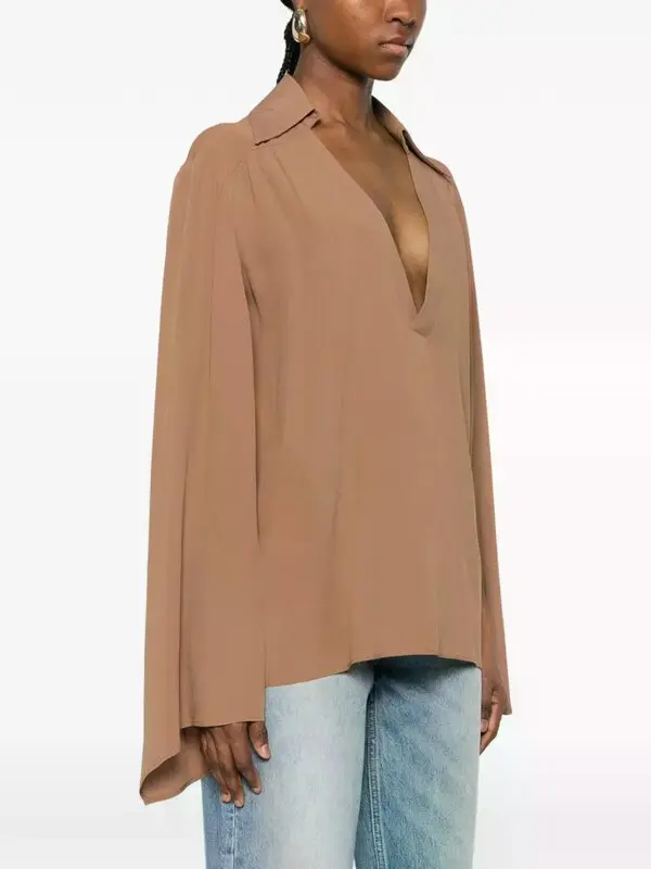Federica Tosi V-neck Blouse With Polo Collar - Brown