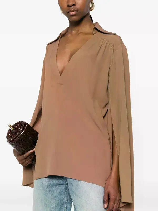 Federica Tosi V-neck Blouse With Polo Collar - Brown