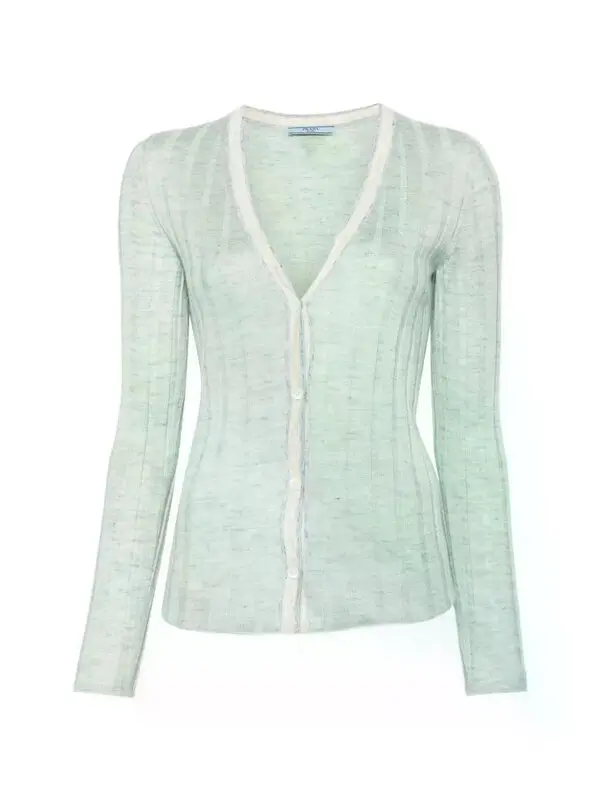 Prada Ribbed Knit V-neck Cardigan - Green