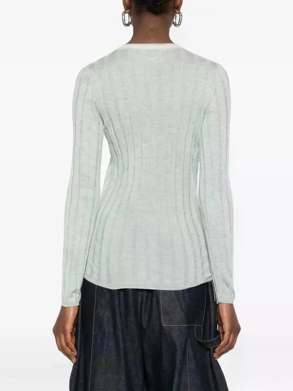Prada Ribbed Knit V-neck Cardigan