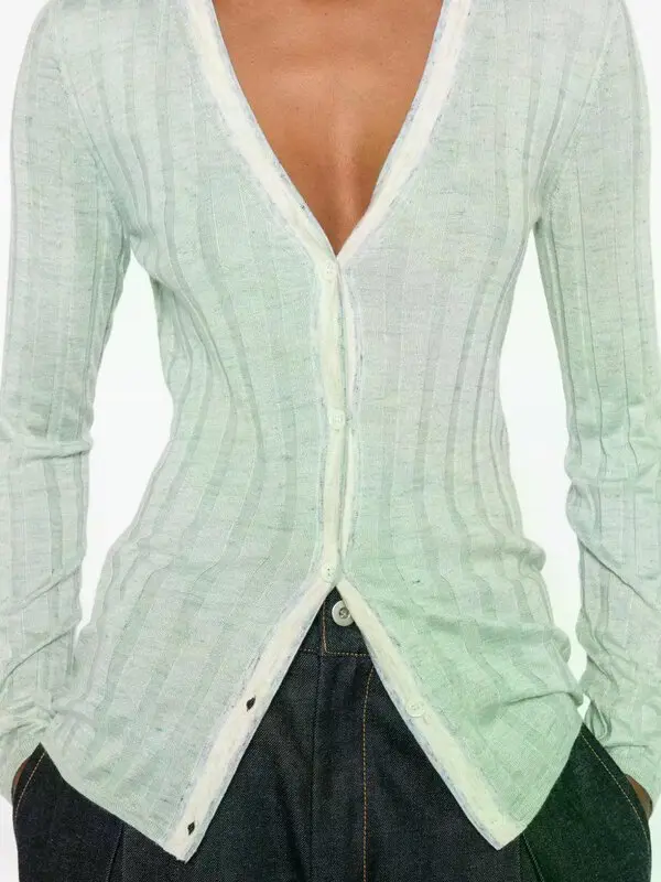 Prada Ribbed Knit V-neck Cardigan