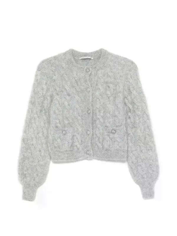 Alessandra Rich Cable Knit Sequin Embellished Cardigan - Grey