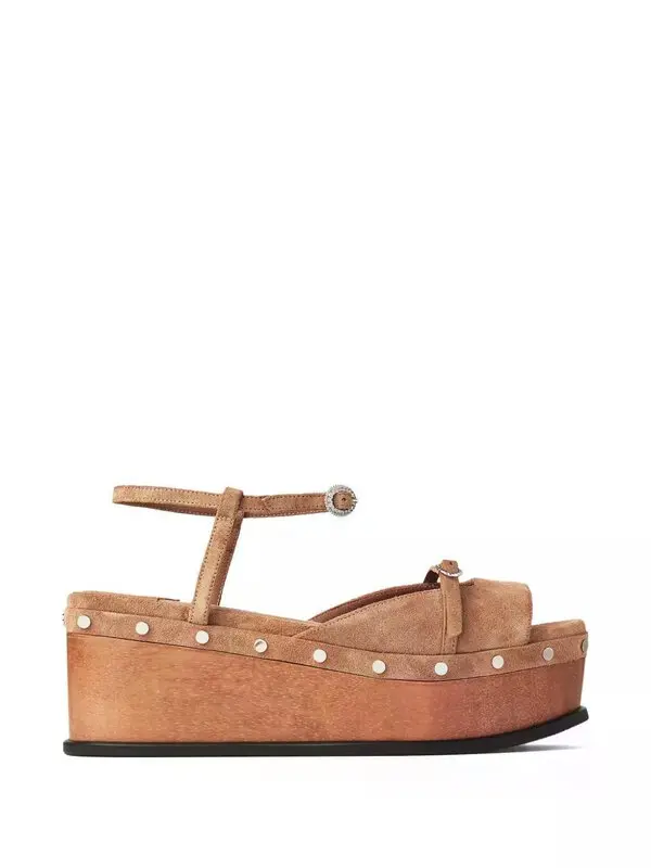 JIMMY CHOO Kata 60 Studded Suede Platform Sandals - Brown