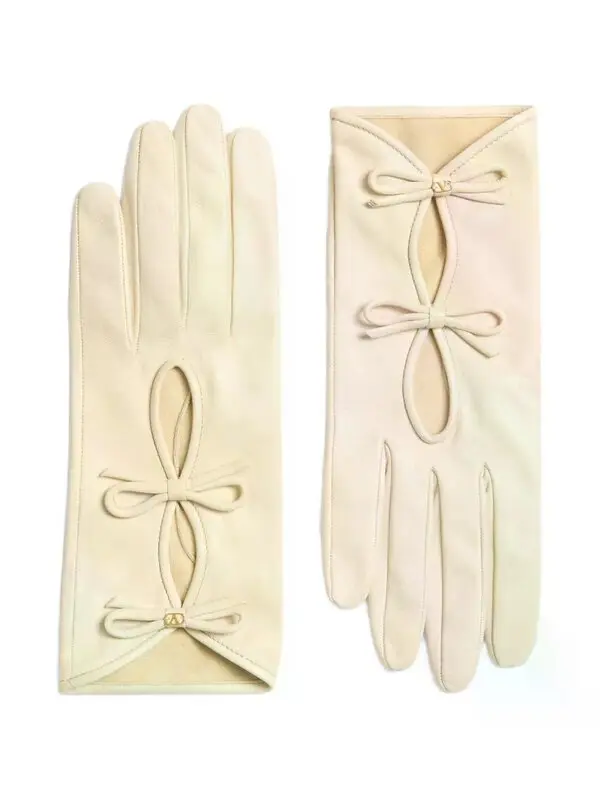 Valentino Garavani Bow-detail Leather Gloves - Neutrals