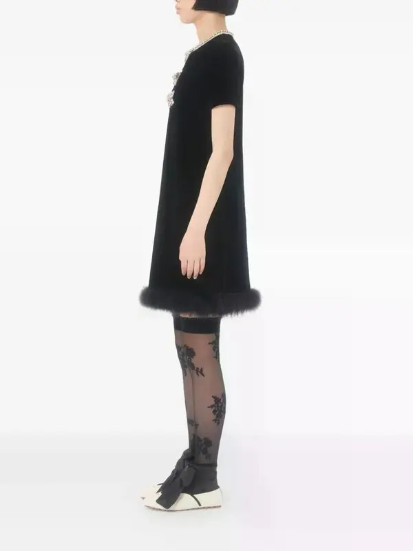 Valentino Garavani Mini Feather Trimmed Embroidered Bow Dress