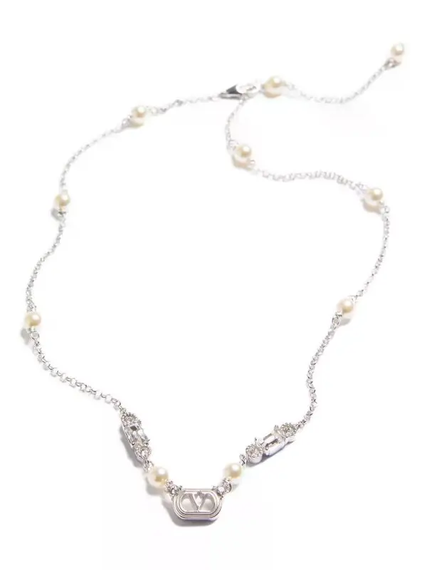 Valentino Garavani Tone Ovallette Necklace With Pearl Embellishment