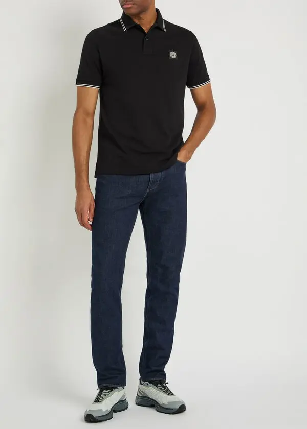 Stone Island Piqué Cotton Polo Shirt - Black