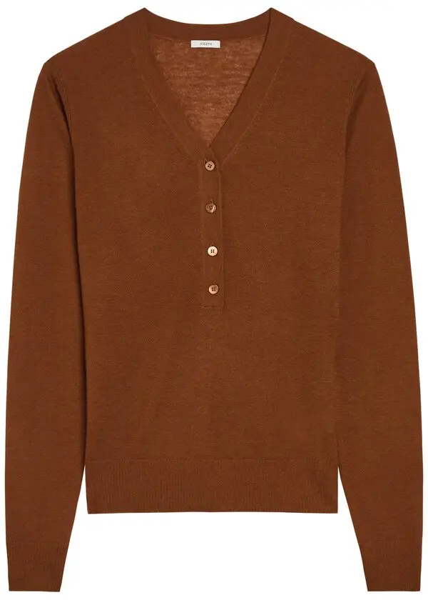 JOSEPH Gillies Cashmere V-neck Top - Rust