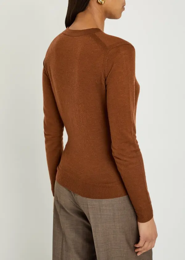 JOSEPH Gillies Cashmere V-neck Top - Rust