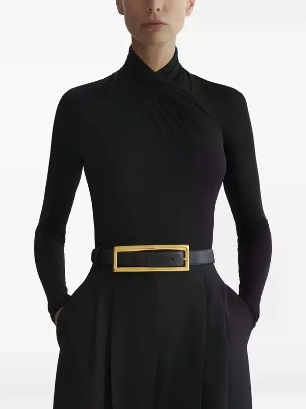 MUGLER Long Sleeve Draped High Neck Top