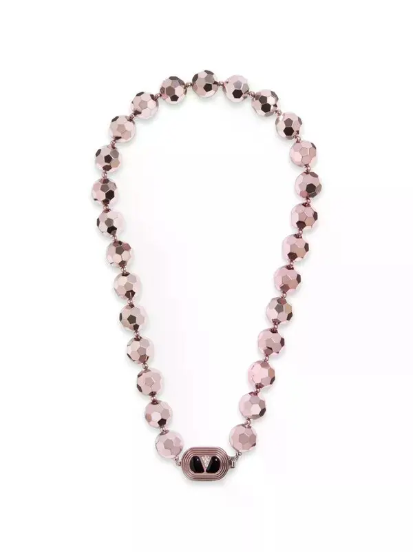 Valentino Garavani Rose-gold Tone Faceted Sphere Enamel Necklace - Pink