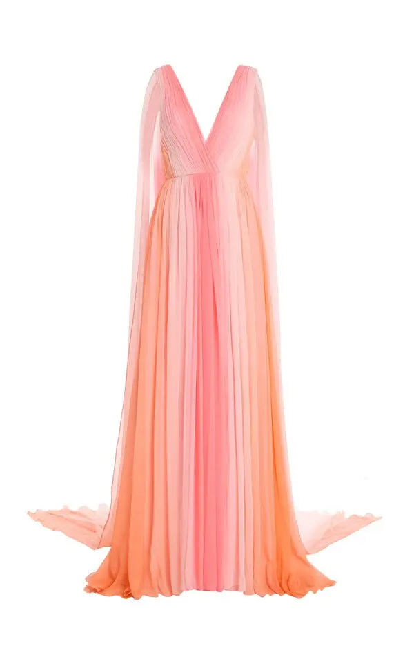 Monique Lhuillier V-neck Pleated Gown With Streamers - Multi